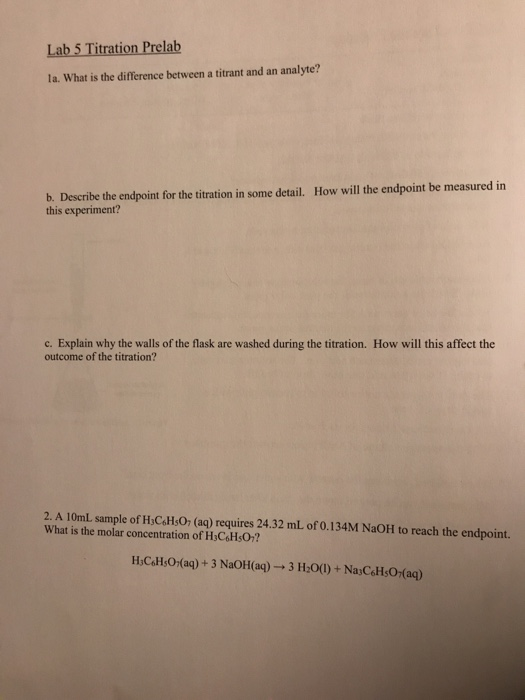 Solved Lab 5 Titration Prelab la. What is the difference | Chegg.com