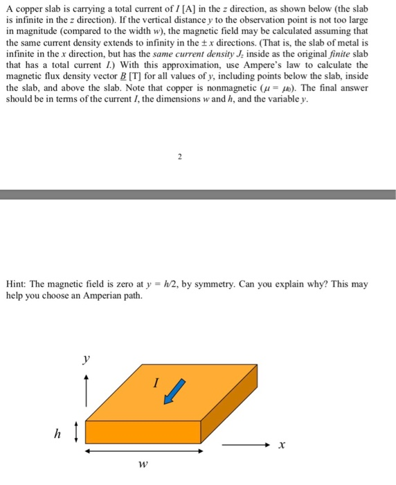Solved A copper slab is carrying a total current of I [A] in | Chegg.com