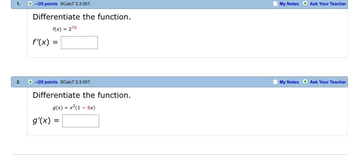 Solved Differentiate the function. f(x) = 2^70 f (x) = | Chegg.com