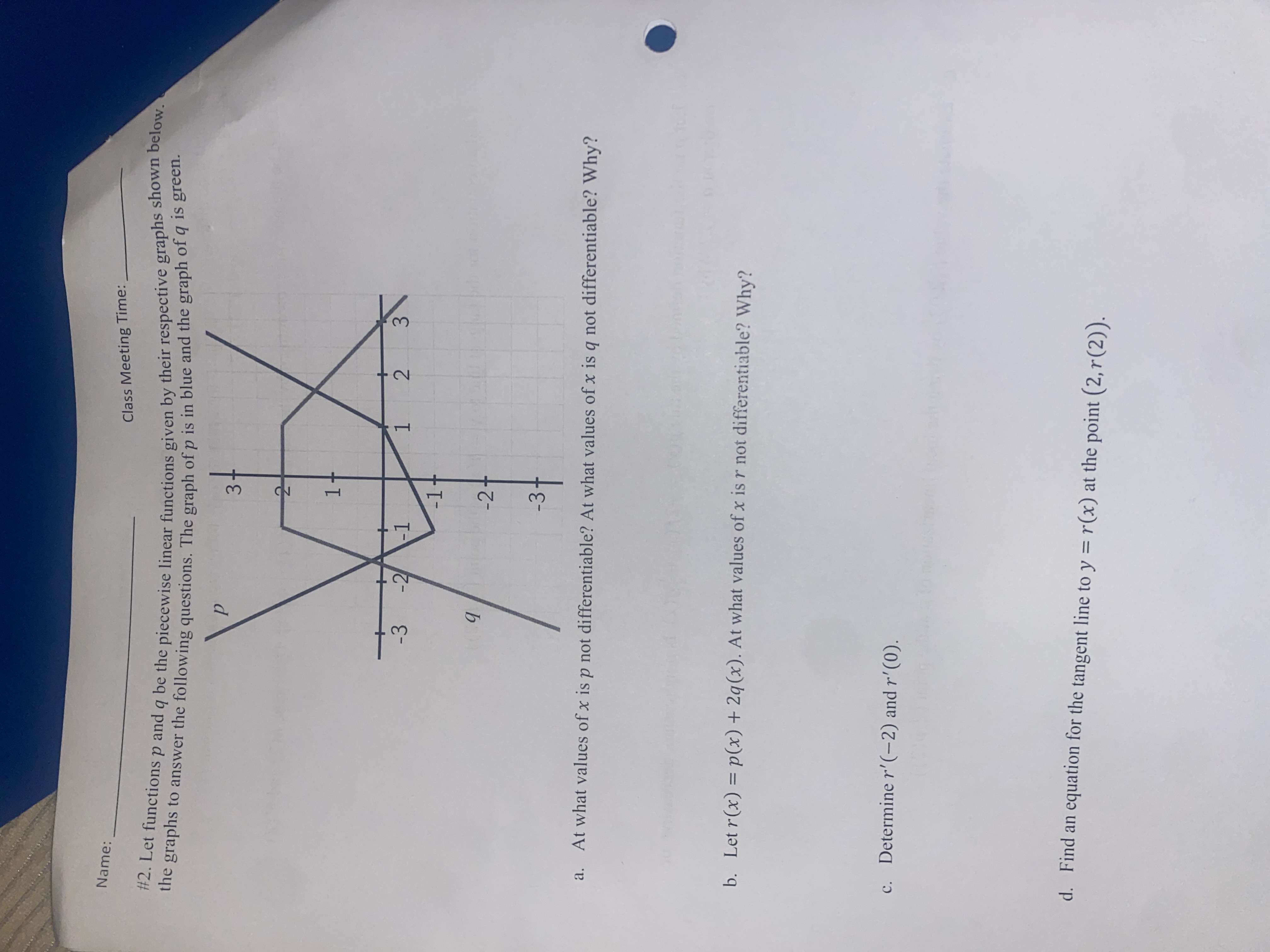 Solved Name: Class Meeting Time: 12. Let functions p and q | Chegg.com
