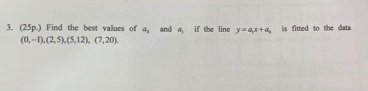 Solved find the best value of a0 and a1 if the line y= | Chegg.com