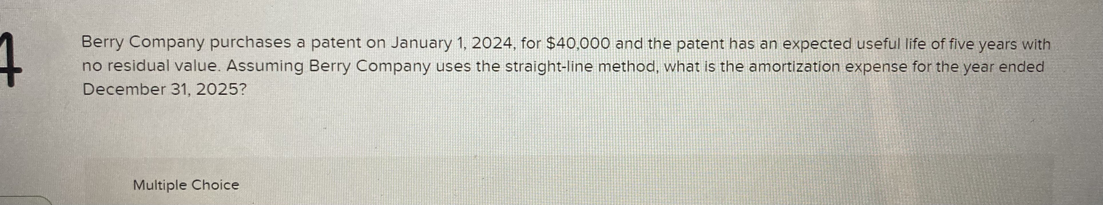 Solved Berry Company purchases a patent on January 1, 2024, | Chegg.com