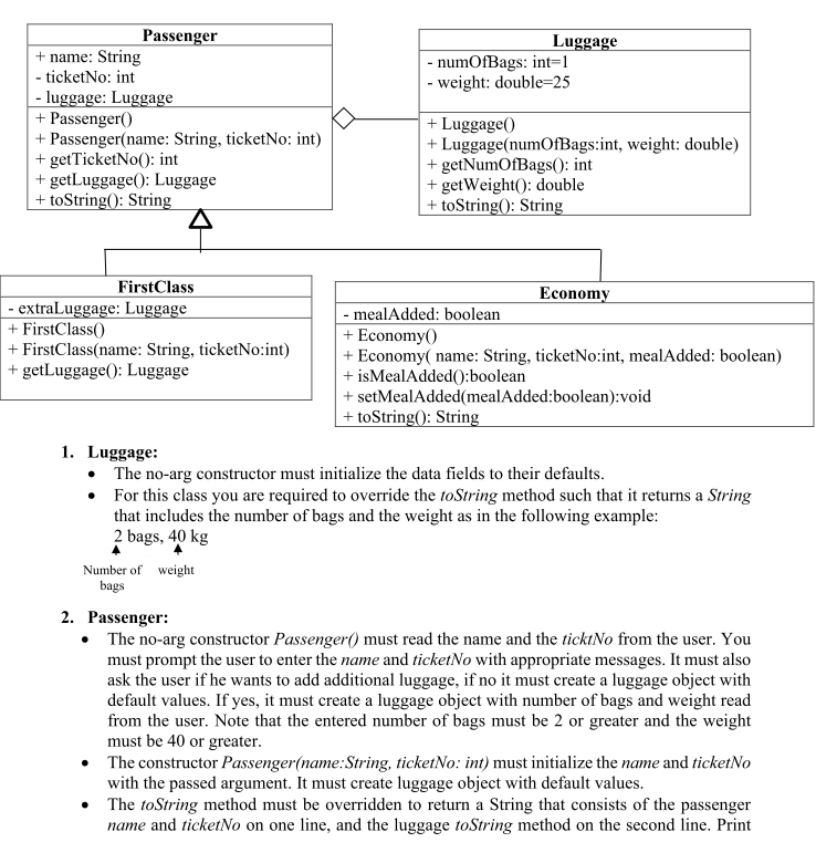 Solved Luggage - numOfBags: int=1 - weight: double=25 | Chegg.com