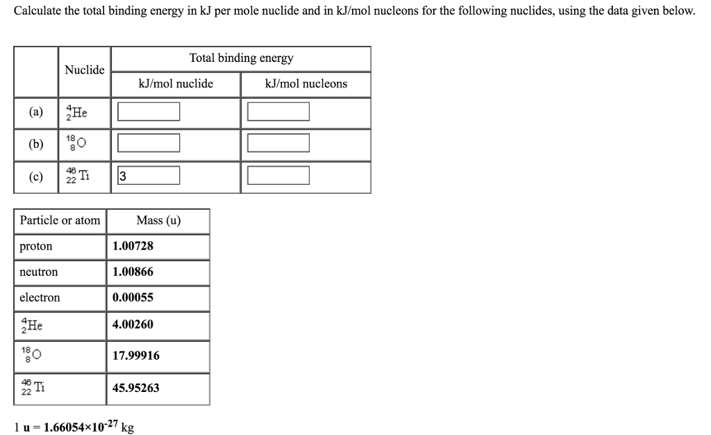 Solved Calculate the total binding energy in kJ per mole | Chegg.com