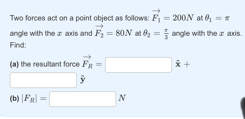 Solved Two Forces Act On A Point Object As Follows