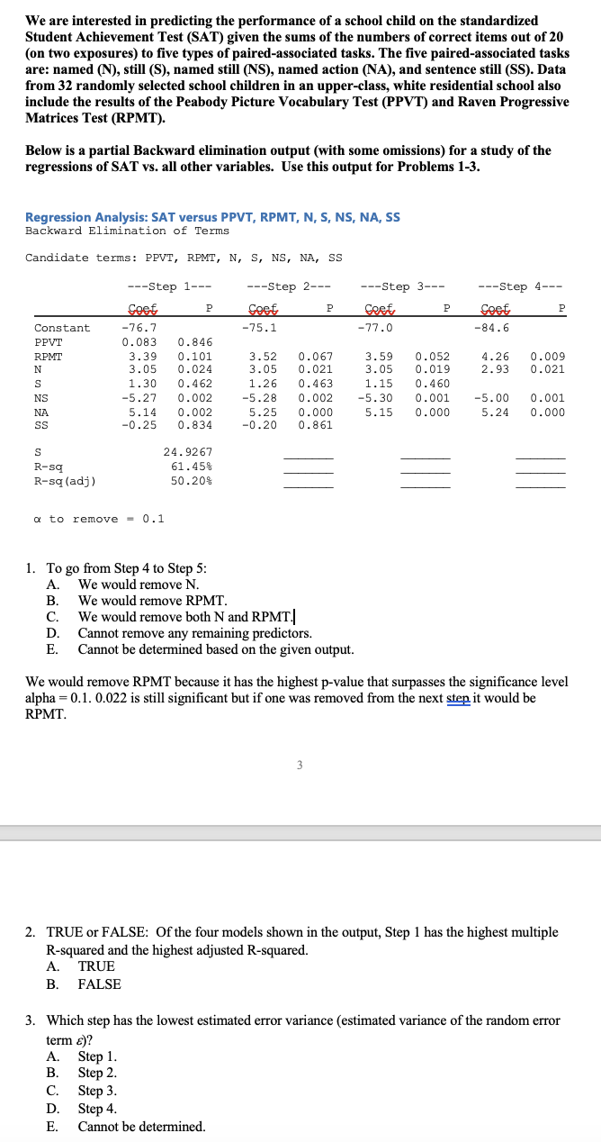 Solved We are interested in predicting the performance of a | Chegg.com