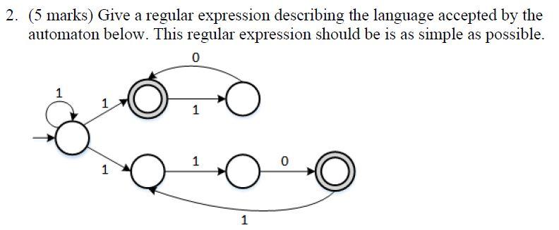 Solved 2. (5 marks) Give a regular expression describing the | Chegg.com