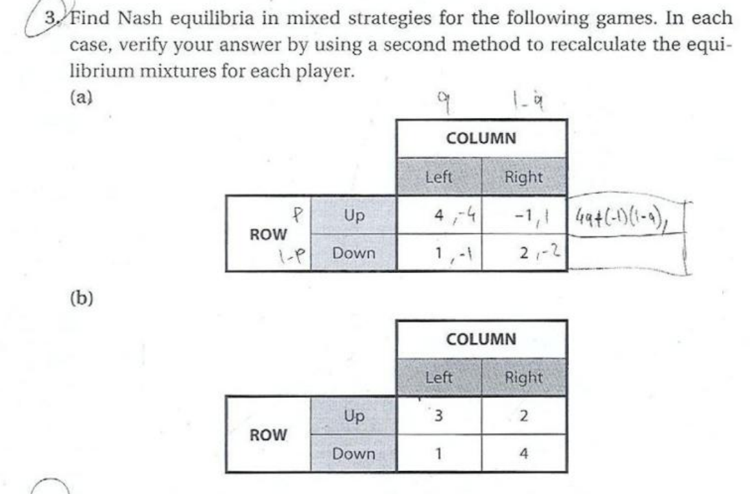 Solved 3. Find Nash equilibria in mixed strategies for the | Chegg.com