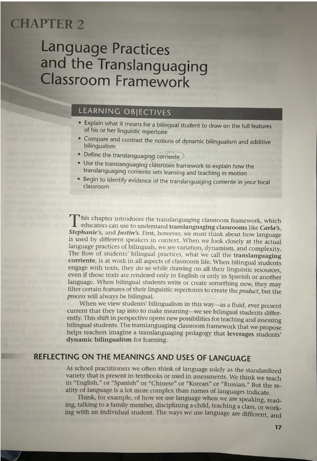 Solved CHAPTER 2 Language Practices and the Translanguaging | Chegg.com