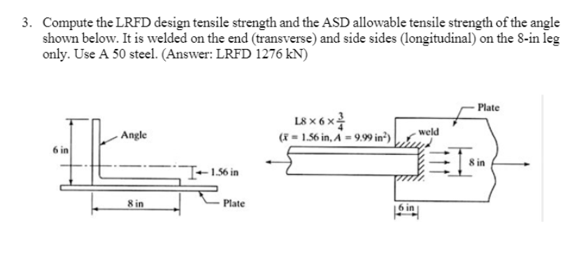 Solved 3. Compute the LRFD design tensile strength and the | Chegg.com