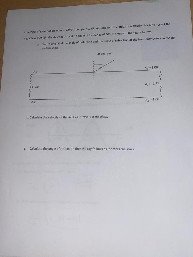 Solved 6. A sheet of glass has an index of refraction nmuss | Chegg.com