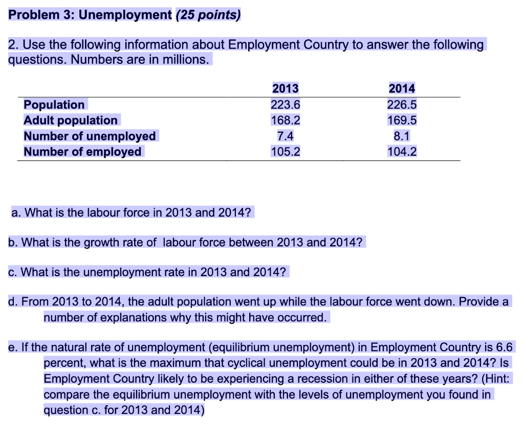 Solved Problem 3: Unemployment (25 points) 2. Use the | Chegg.com