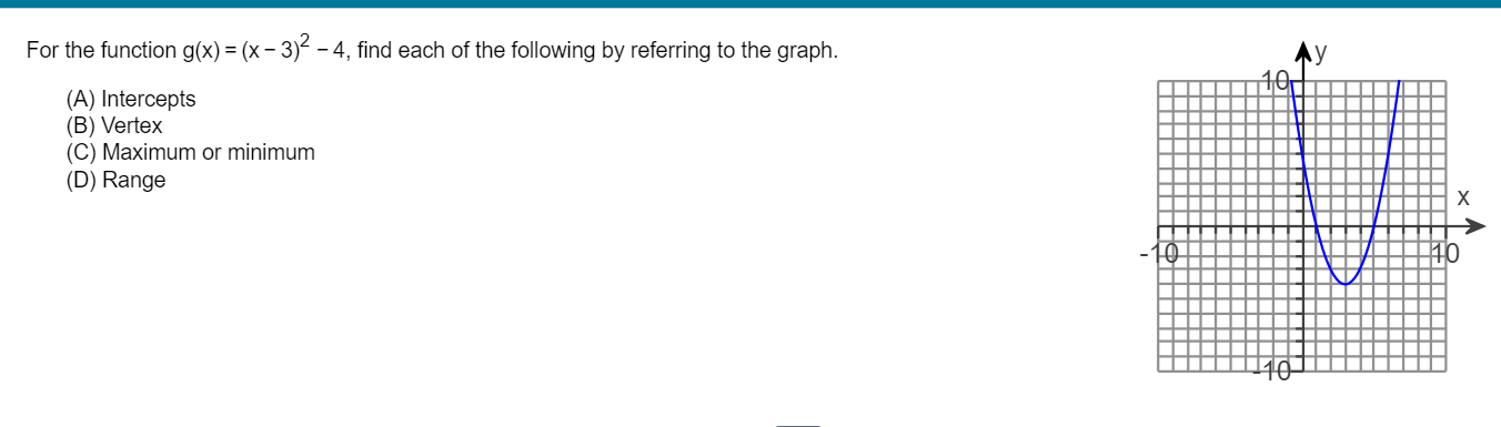 Solved For the function g(x)=(x−3)2−4, find each of the | Chegg.com