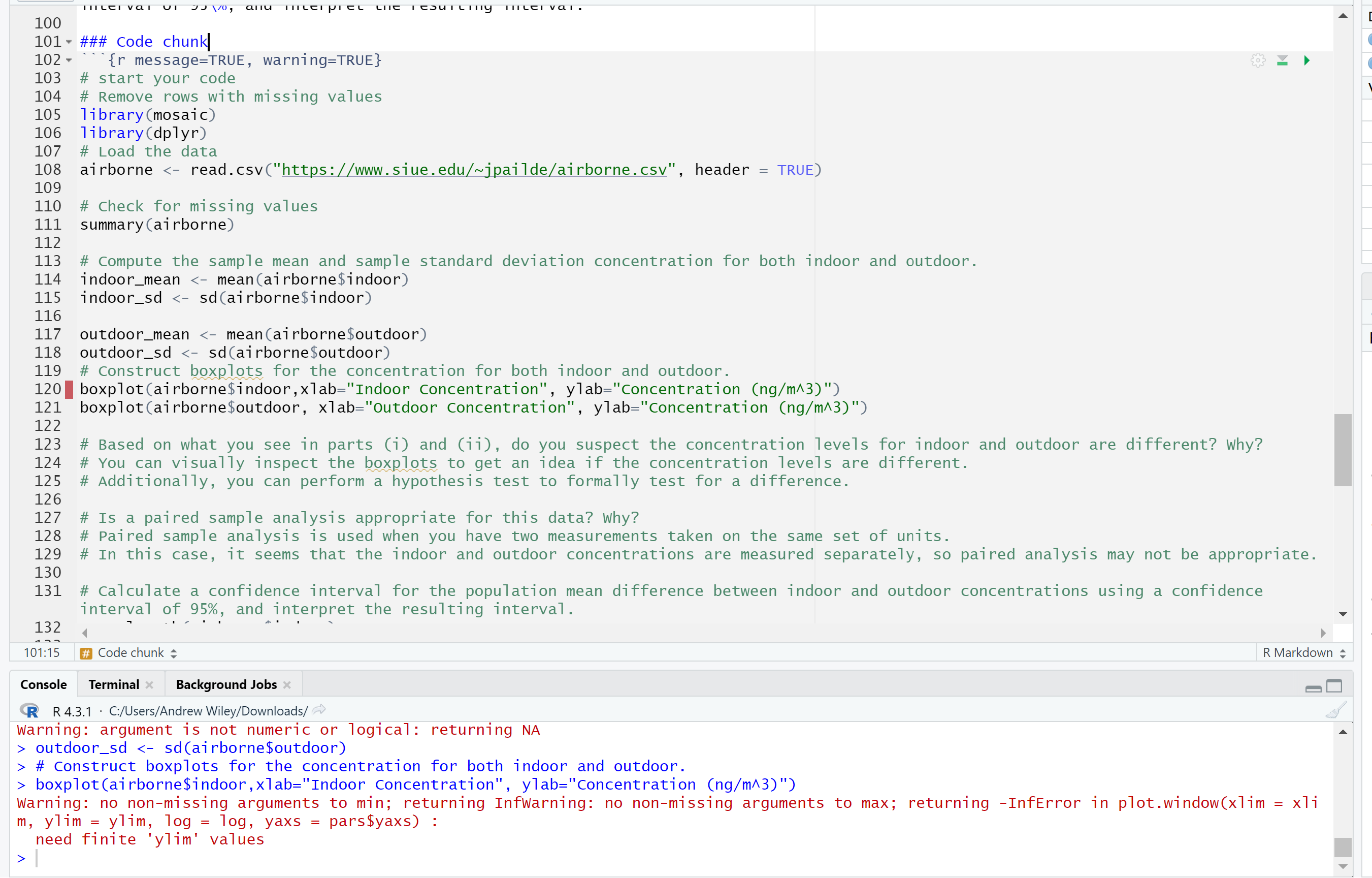 Solved help me with warning at the bottom. This is in R | Chegg.com