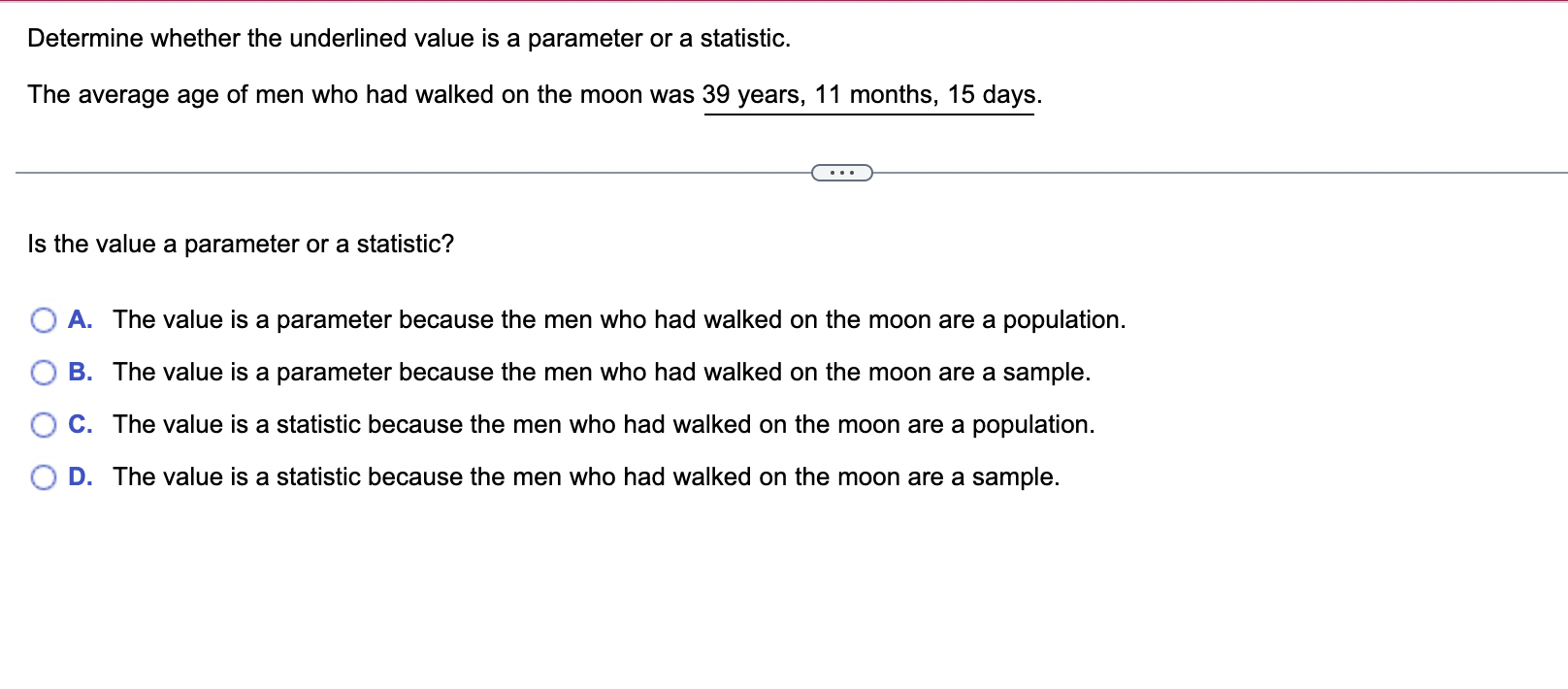 Solved Determine whether the underlined value is a parameter | Chegg.com