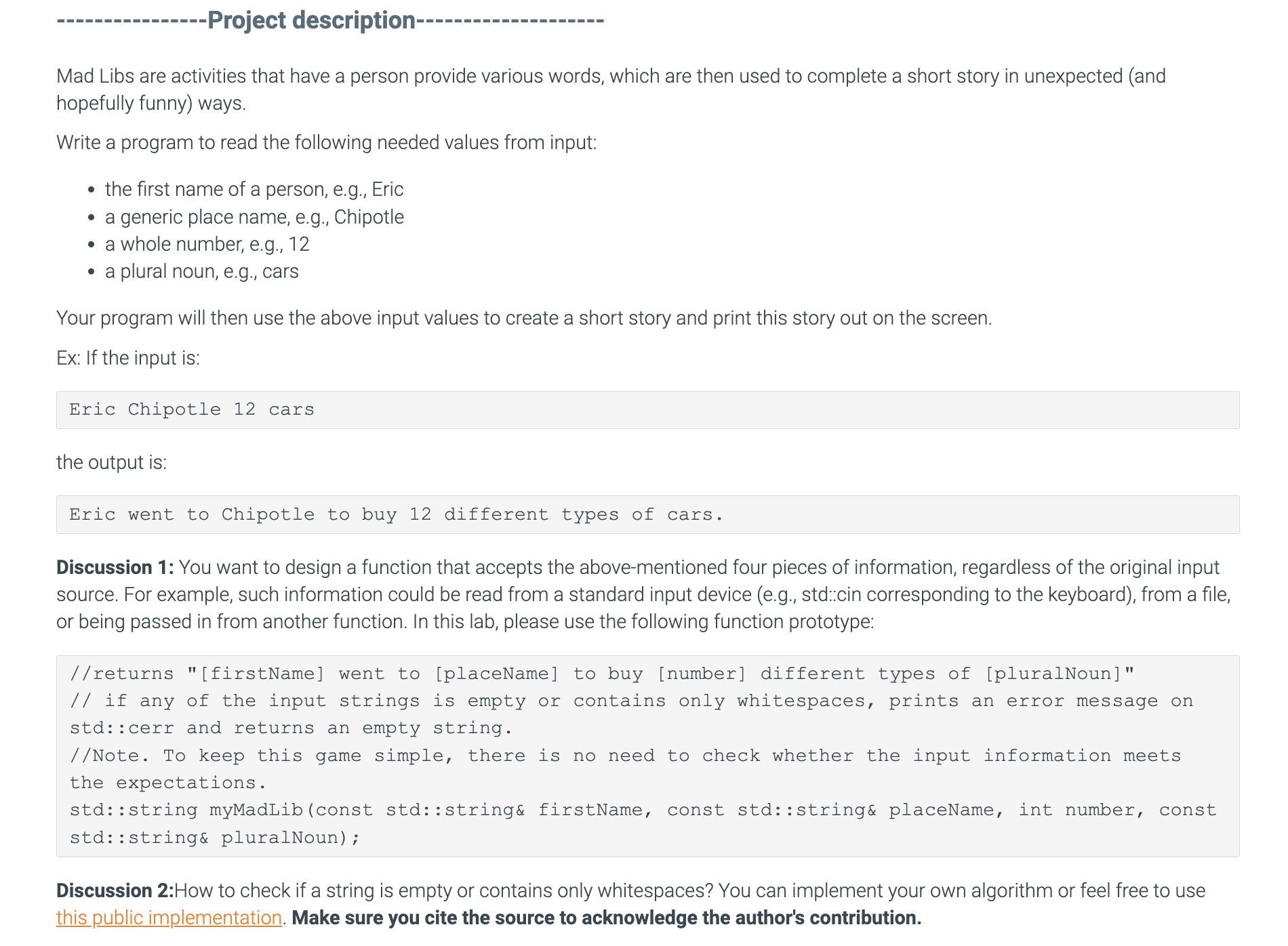 Solved Mad Libs are activities that have a person provide | Chegg.com