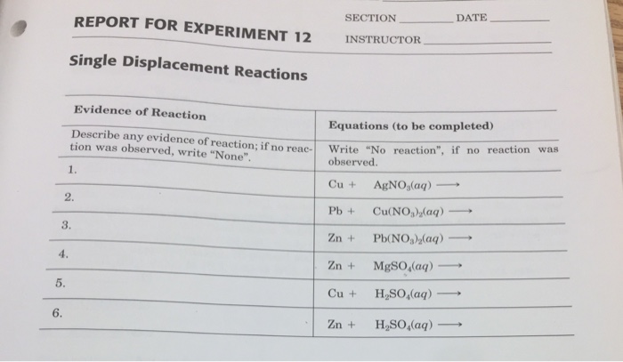 Solved DATE- SECTION INSTRUCTOR REPORT FOR EXPERIMENT 12 | Chegg.com