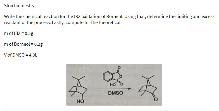 Solved Stoichiomestry: Write the chemical reaction for the | Chegg.com