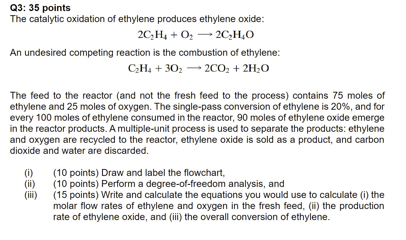 Solved Q3: 35 points The catalytic oxidation of ethylene | Chegg.com