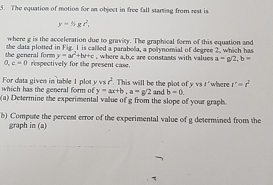 5. The equation of motion for an object in free fall | Chegg.com