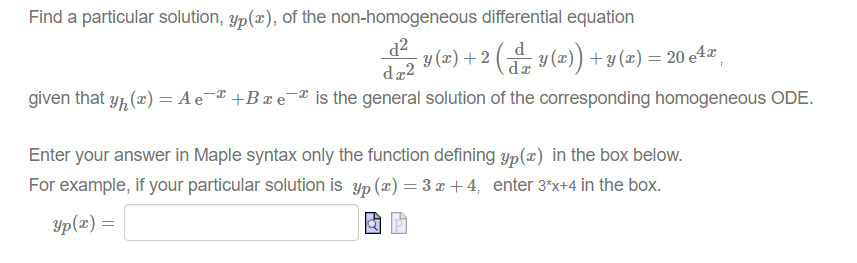 Solved Find a particular solution, yp(x), of the | Chegg.com