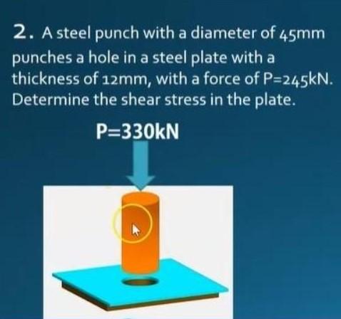 Solved 2. A steel punch with a diameter of 45mm punches a | Chegg.com
