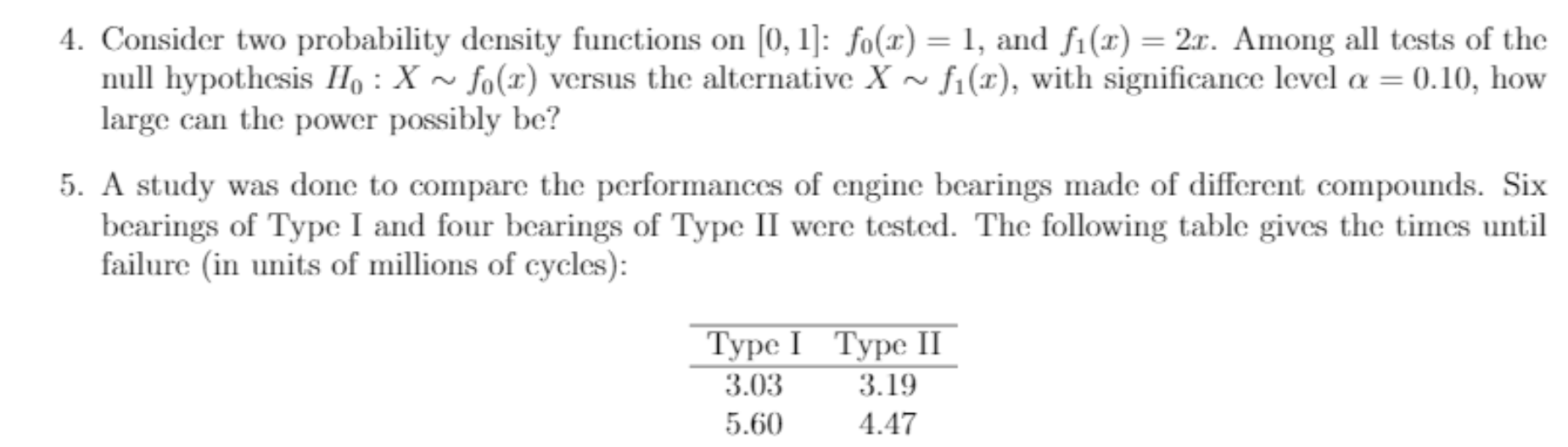 Solved 4. Consider two probability density functions on [0, | Chegg.com