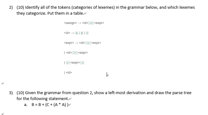 Solved 2) (10) Identify all of the tokens (categories of | Chegg.com