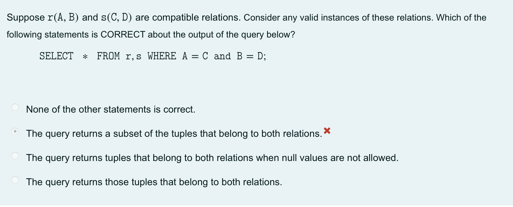 Solved Suppose r(A,B) and s(C,D) are compatible relations. | Chegg.com