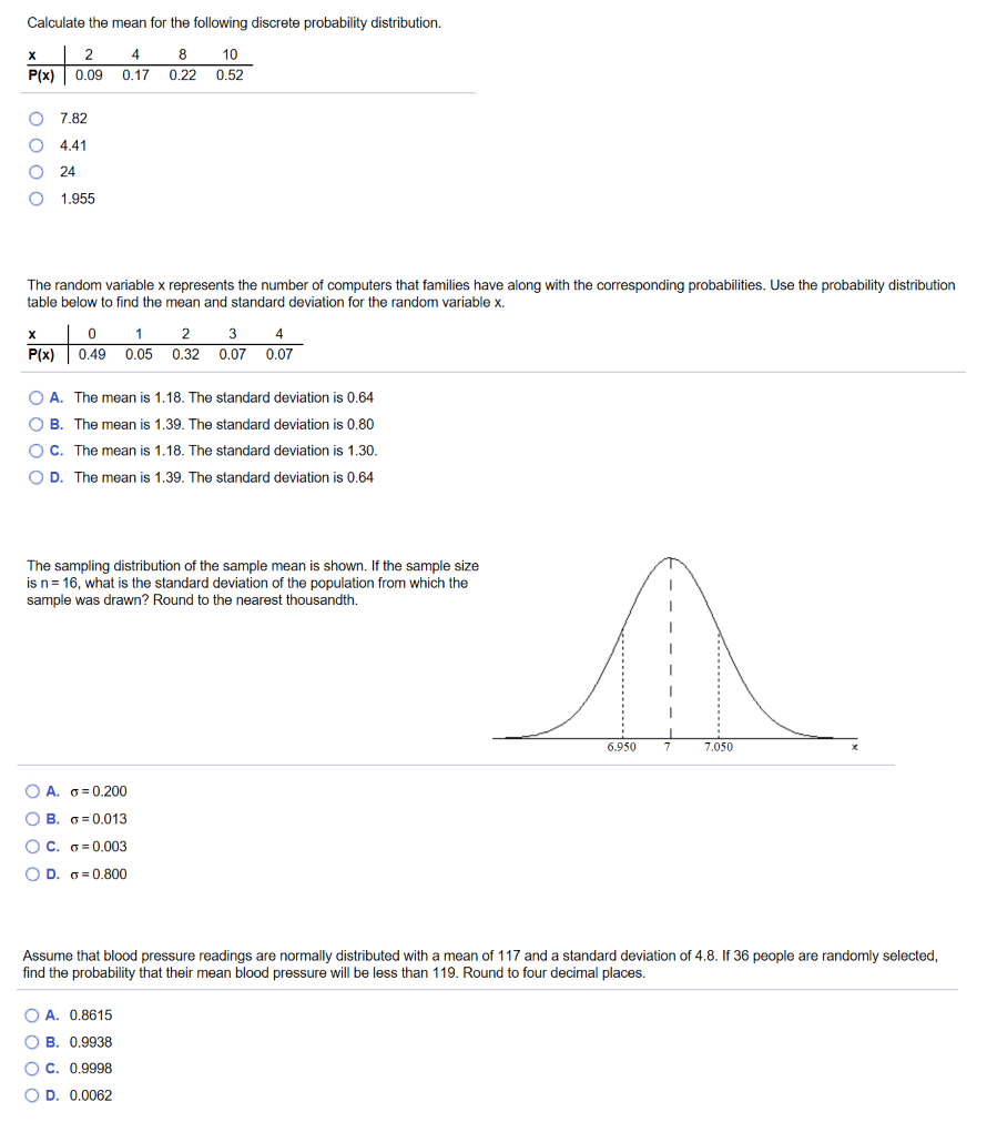 Solved Calculate the mean for the following discrete | Chegg.com