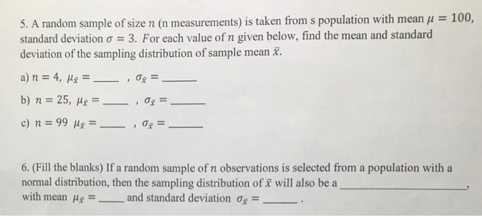 Solved 5. A random sample of size n (n measurements) is | Chegg.com