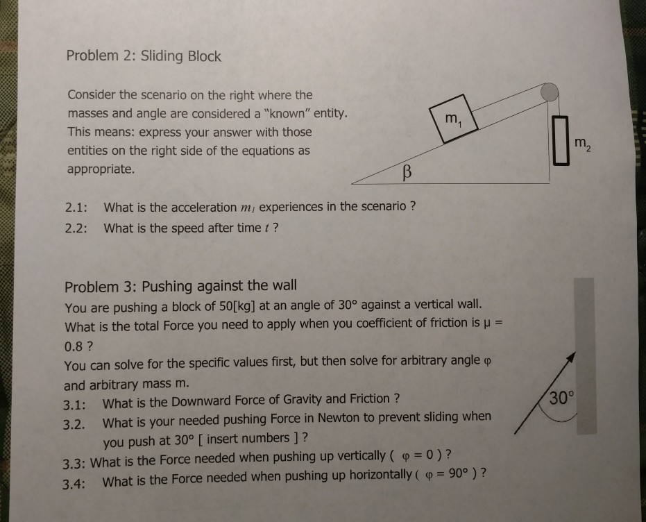 Solved Problem 2: Sliding Block m, Consider the scenario on | Chegg.com