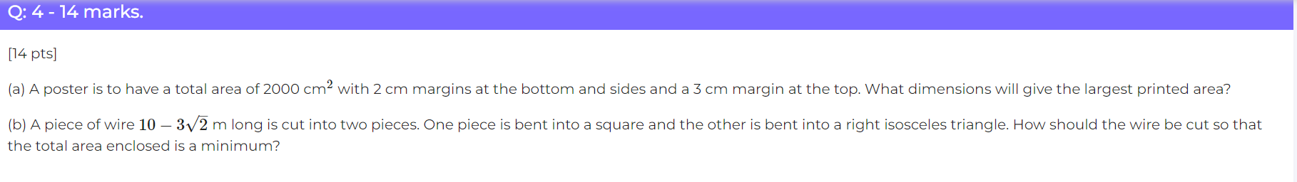 Solved (a) A poster is to have a total area of 2000 cm2 with | Chegg.com