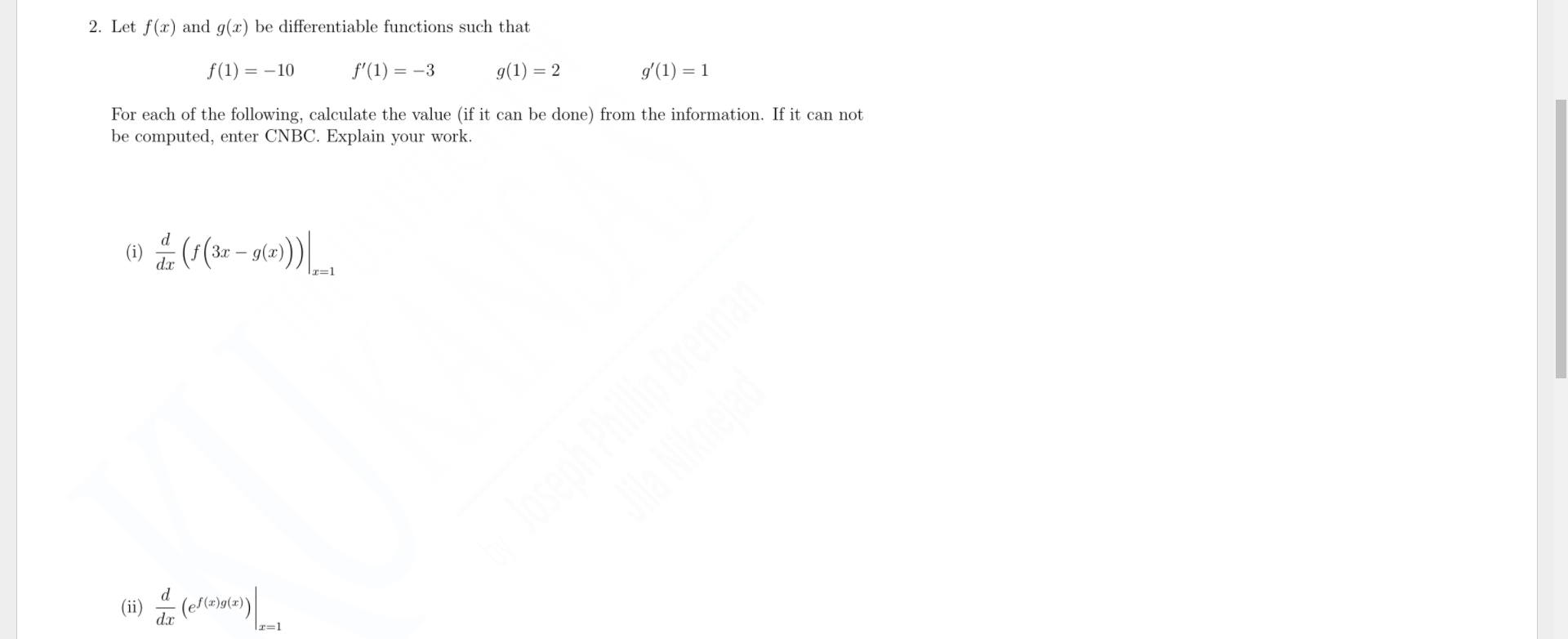 Solved 2. Let f(x) and g(x) be differentiable functions such | Chegg.com