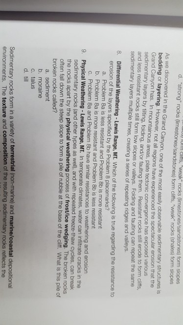 Solved Clifts, "weak" rocks (limestones/sandstones) form | Chegg.com