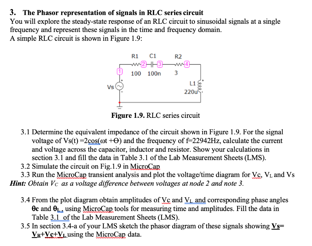 3. The Phasor representation of signals in RLC series | Chegg.com