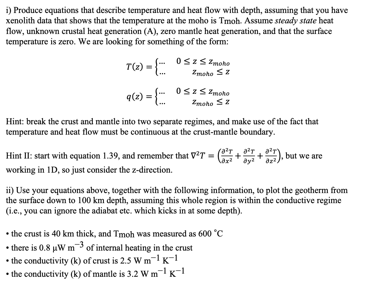i) Produce equations that describe temperature and | Chegg.com