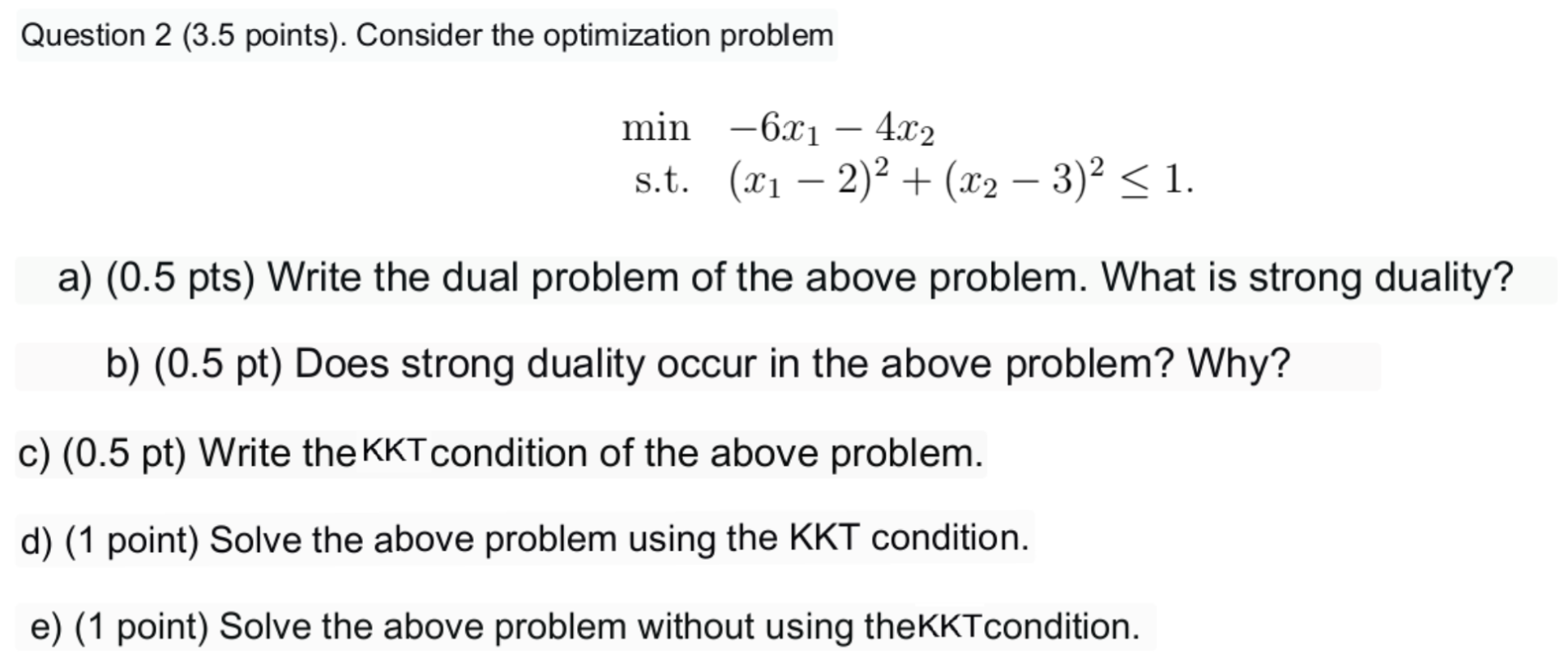 Solved Question 2 (3.5 points). Consider the optimization | Chegg.com