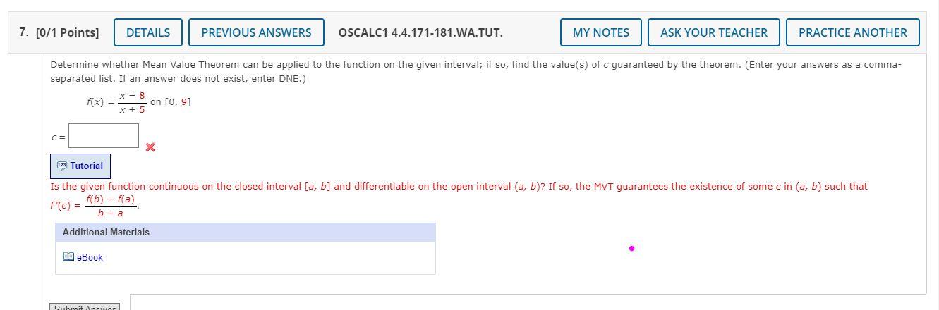 Solved Determine whether Mean Value Theorem can be applied | Chegg.com