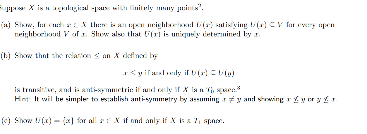 Solved uppose X is a topological space with finitely many | Chegg.com