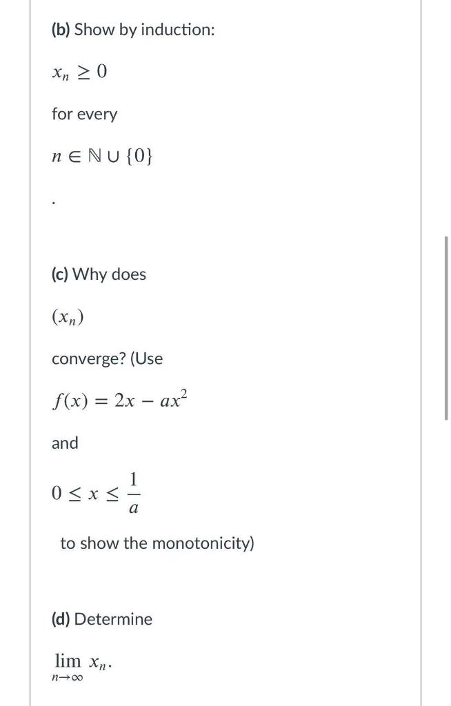 Solved For a ER, a > 0, let the sequence (xn) be defined | Chegg.com