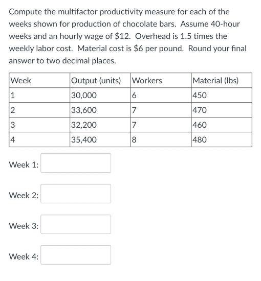 Solved Compute The Multifactor Productivity Measure For Each