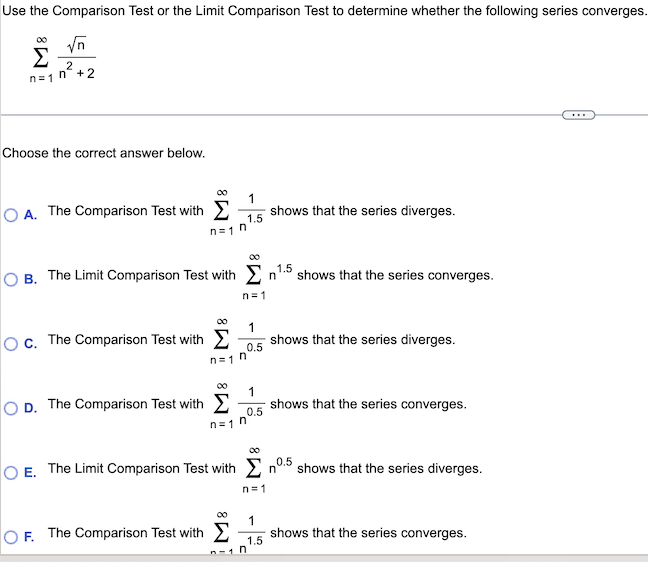 Solved Use the Comparison Test or the Limit Comparison Test | Chegg.com