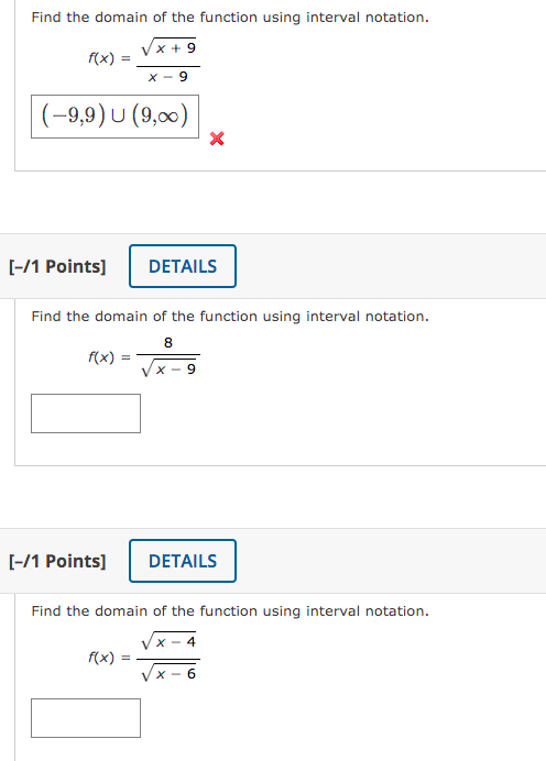 Solved Find The Domain Of The Function Using Interval