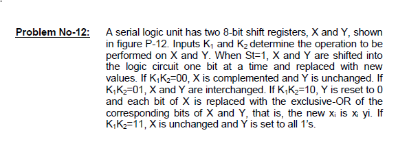 Solved Problem No-12: A serial logic unit has two 8-bit | Chegg.com