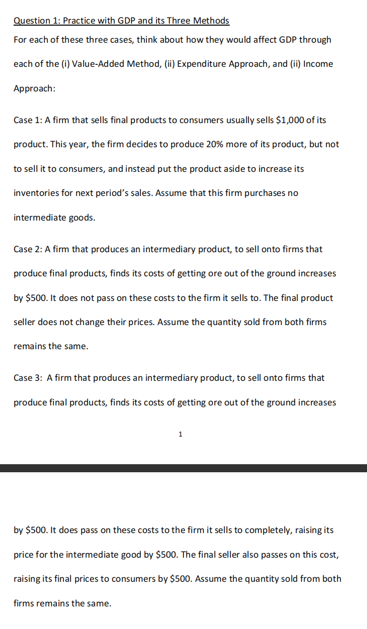Solved Question 1: Practice with GDP and its Three Methods | Chegg.com