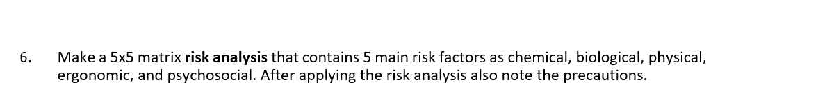 Solved Make a 5×5 matrix risk analysis that contains 5 main | Chegg.com