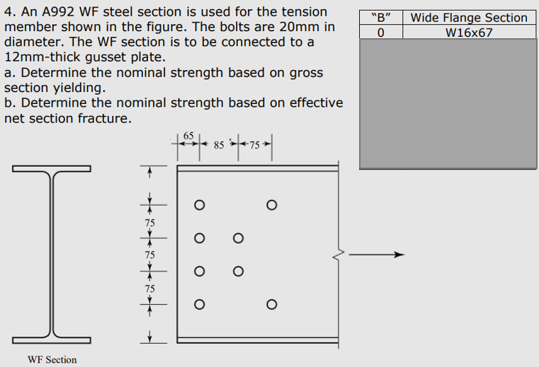Solved "B" 0 Wide Flange Section W16x67 4. An A992 WF steel | Chegg.com