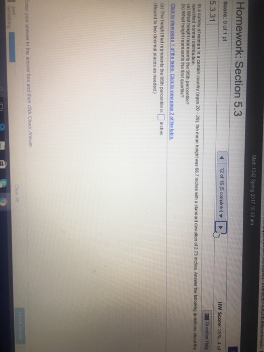 Solved (a) the height that represents the 95th percentile is | Chegg.com