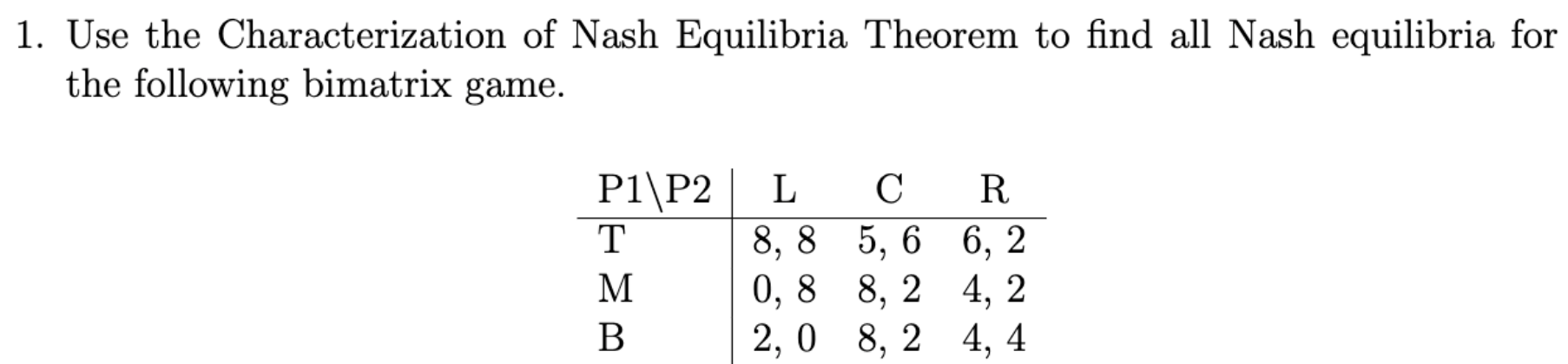 Solved 1. Use the Characterization of Nash Equilibria | Chegg.com
